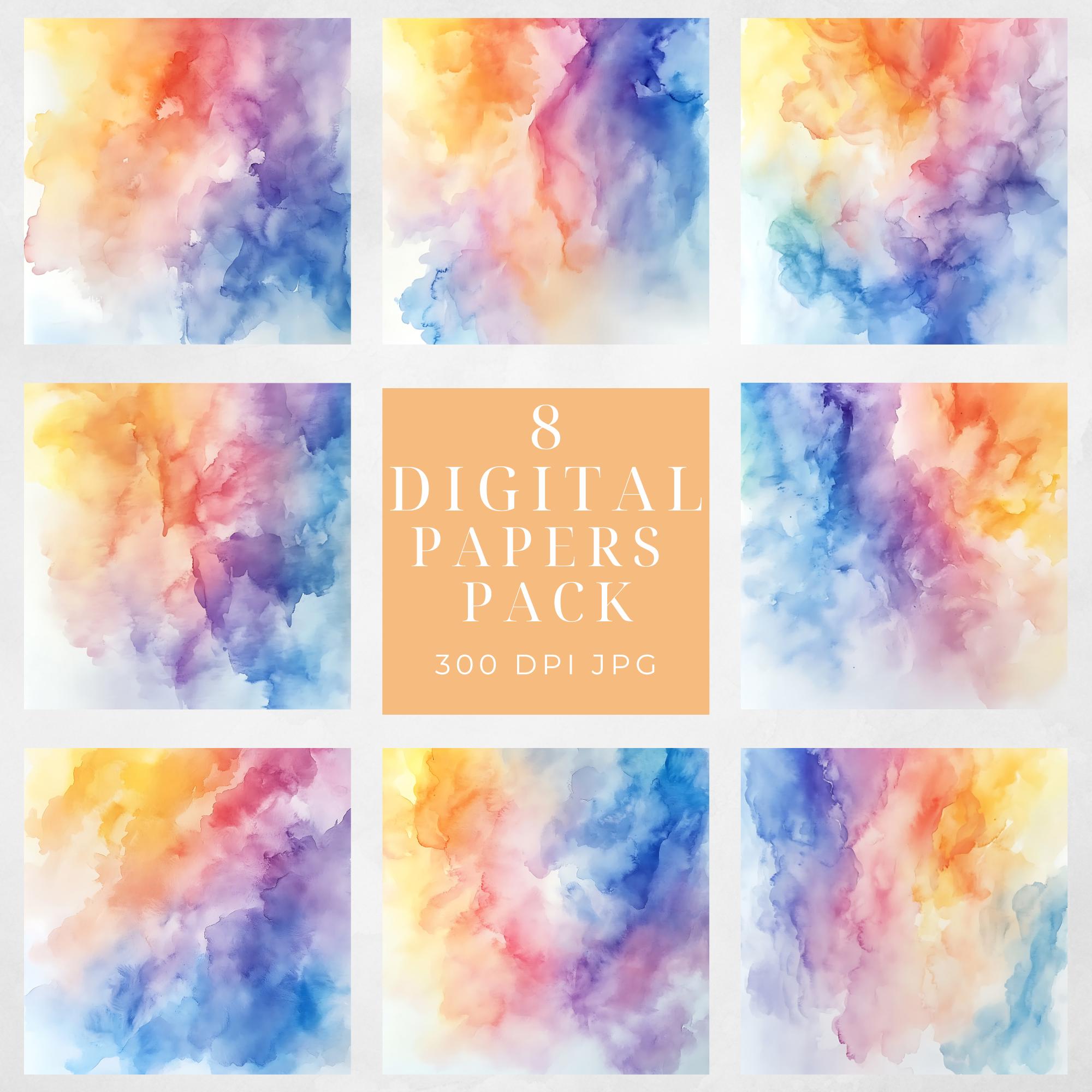 Multicolor Watercolor Texture Backgrounds Digital Paper Pack 8 High ...