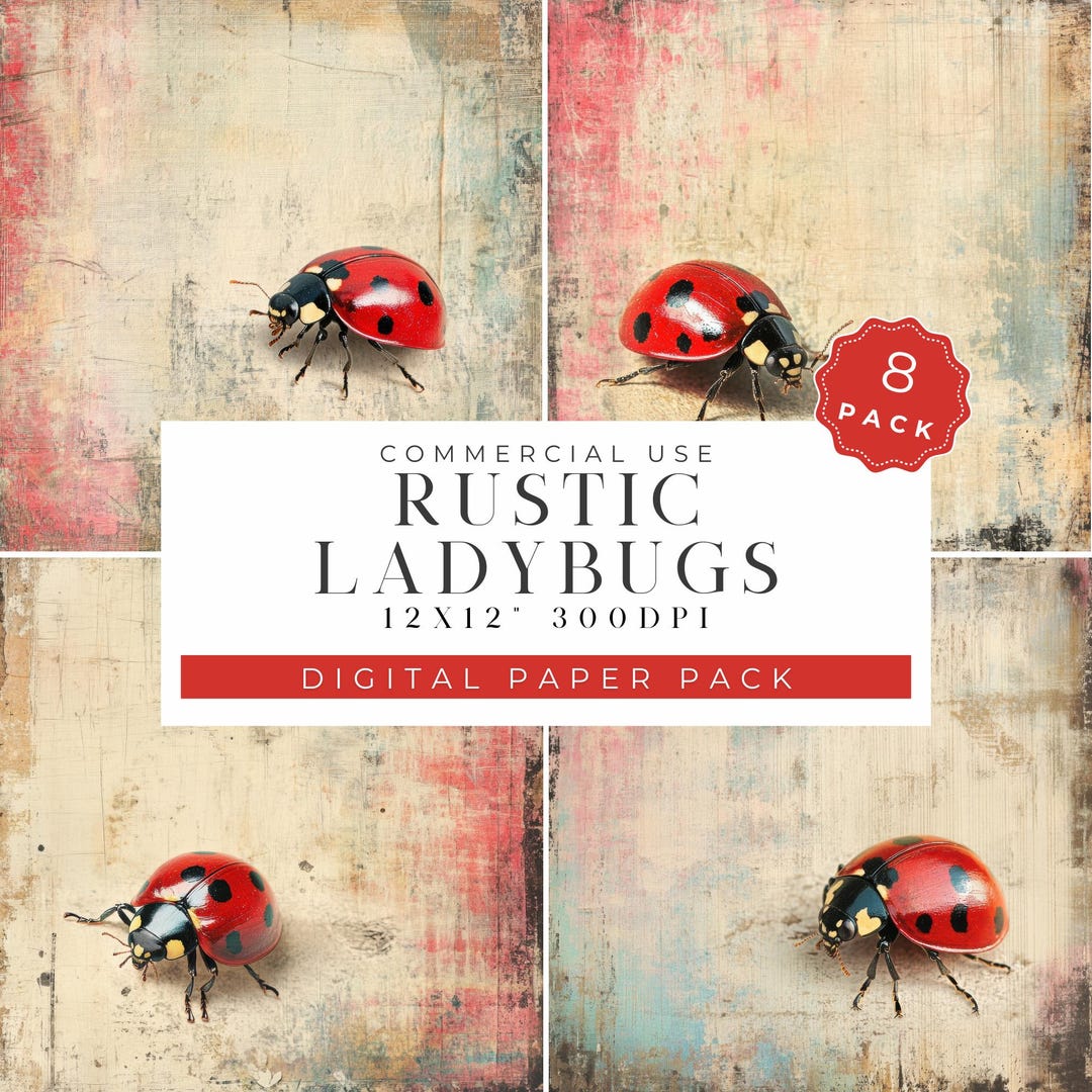 Rustic Ladybugs Backgrounds Digital Paper Pack 8 High Resolution 300DPI ...