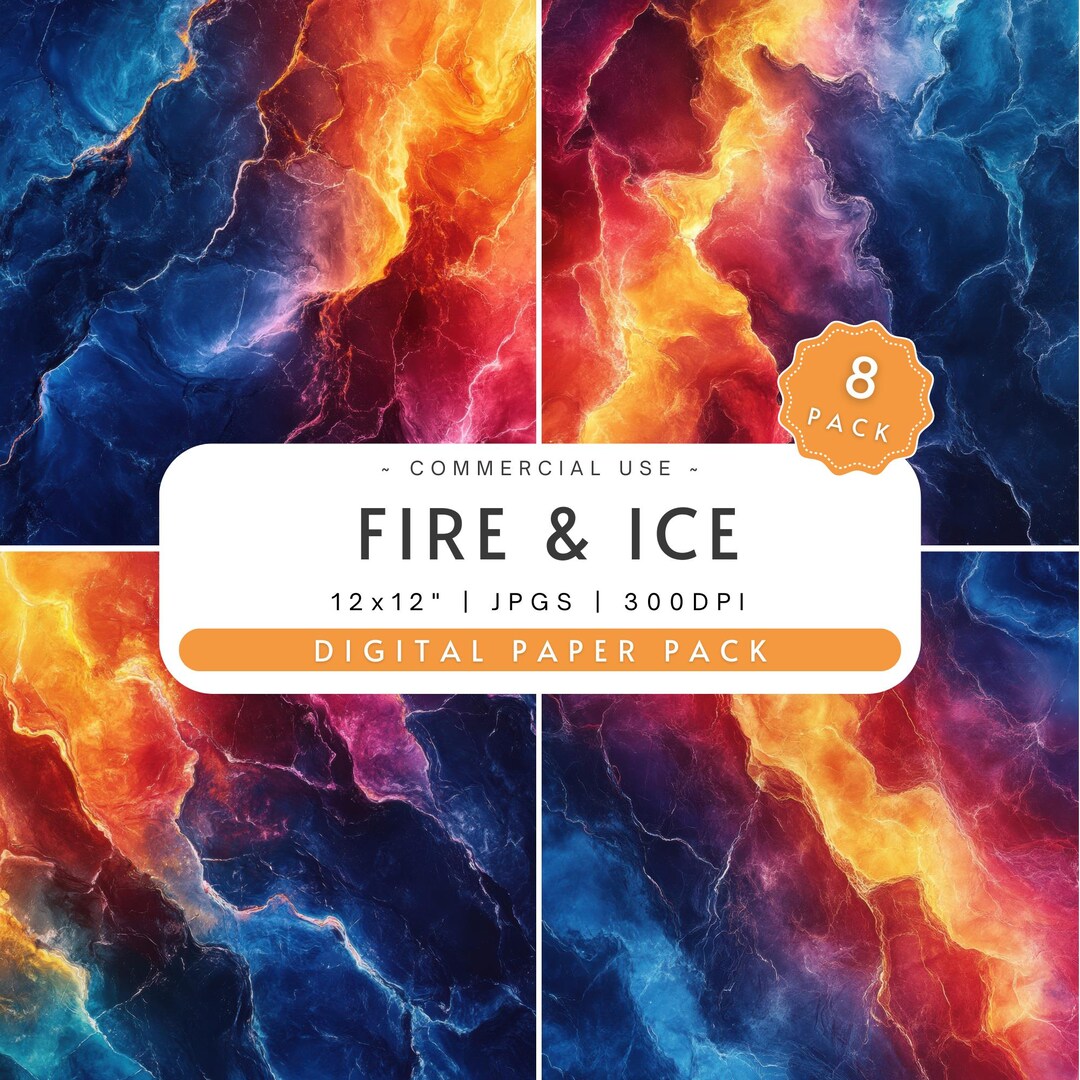 Fire & Ice Texture Backgrounds: Red Blue Digital Paper (12x12" JPG) - Etsy