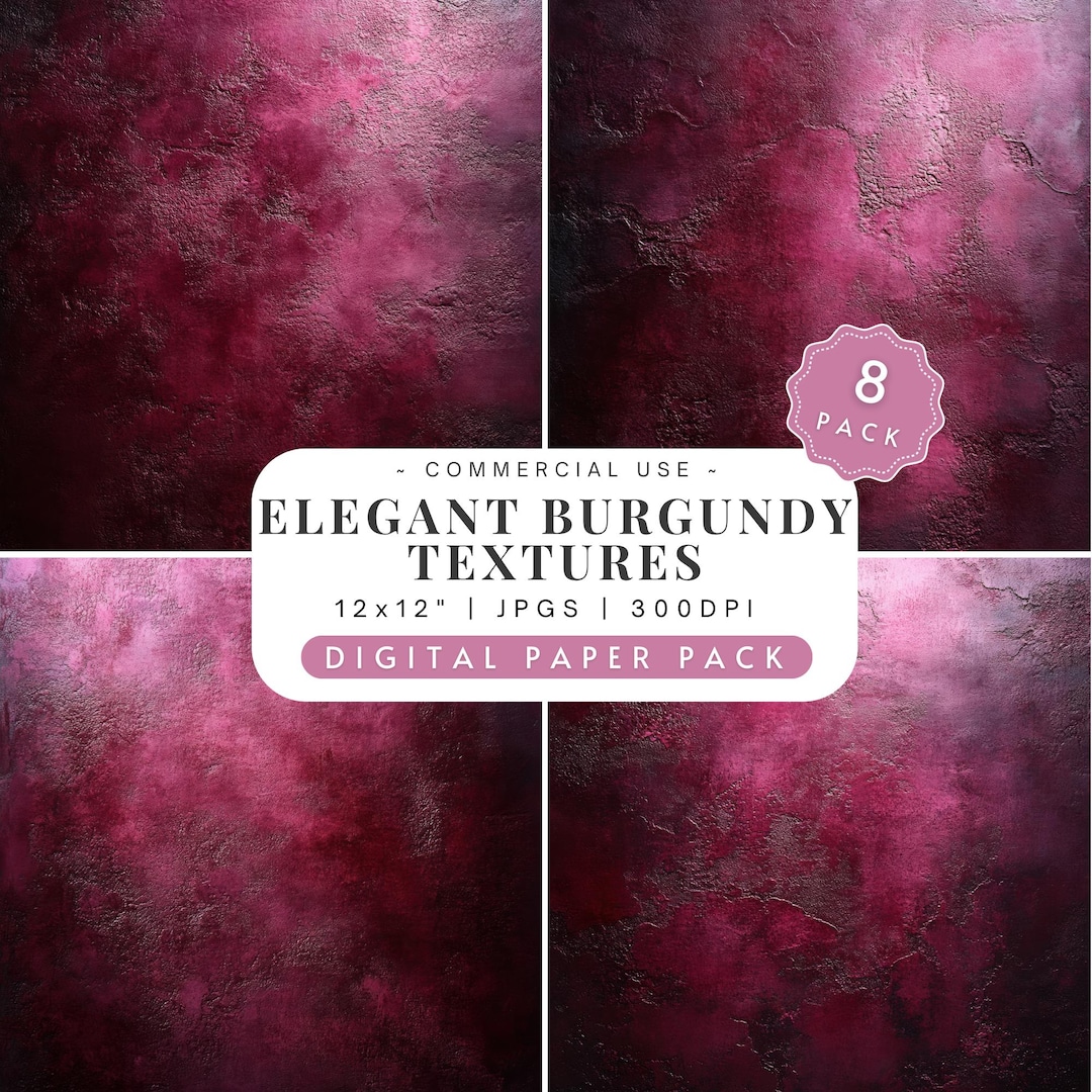 Burgundy Textures Digital Paper Pack: Elegant Scrapbook Backgrounds ...