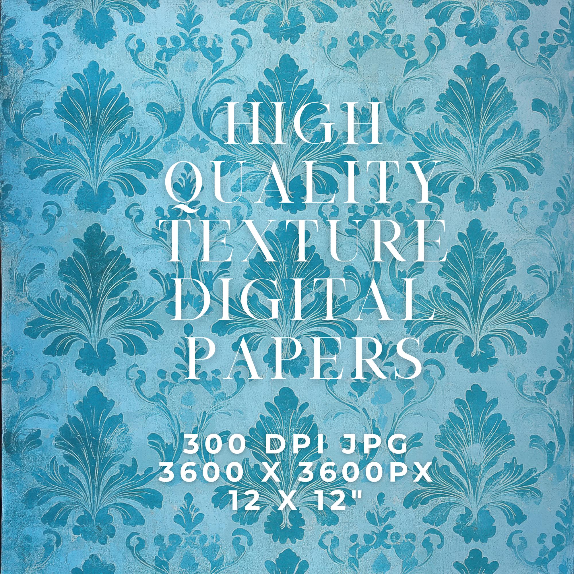 Aquatic Blue Damask Texture Backgrounds Digital Paper Pack 8 High ...