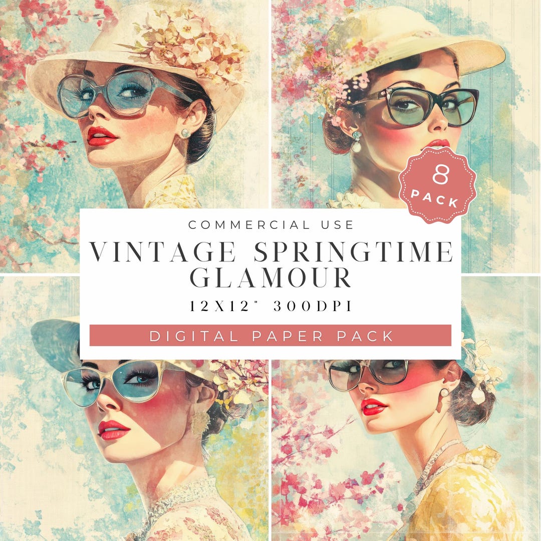Vintage Springtime Glamour Backgrounds Digital Paper Pack 8 High ...