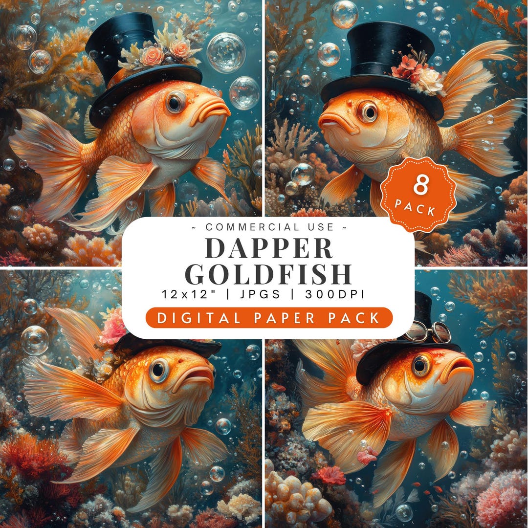 Quirky Dapper Goldfish Fish Texture Backgrounds Digital Paper Pack 8 ...