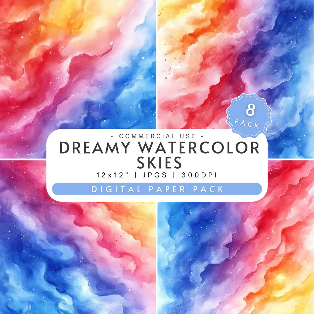 Dreamy Watercolor Skies Texture Backgrounds Digital Paper Pack 8 High ...