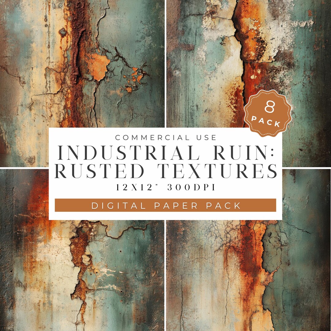Industrial Ruin Rusted Textures Backgrounds Digital Paper Pack 8 High ...