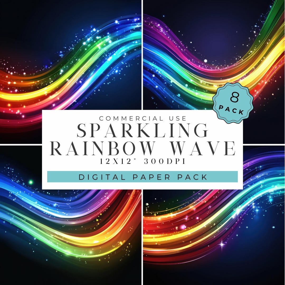 Rainbow Wave Digital Paper: Sparkling Glitter Backgrounds (digital ...
