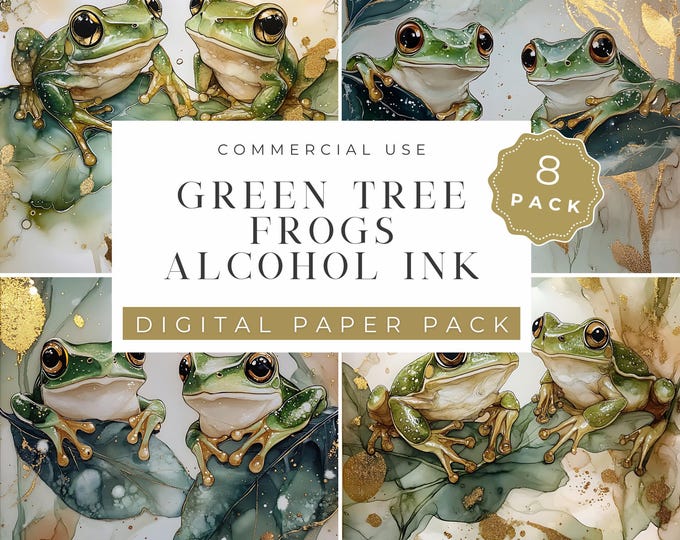 Green Tree Frogs Alcohol Ink Texture Backgrounds Digital Paper Pack 8 ...