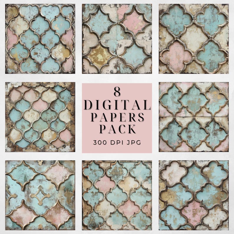 Moroccan Quatrefoil Backgrounds Digital Paper Pack 8 High Resolution ...