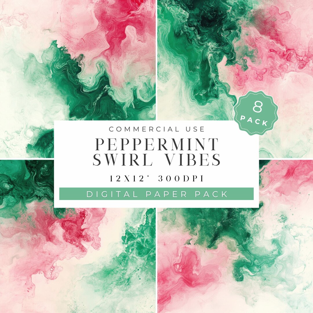 Peppermint Swirl Vibes Backgrounds Digital Paper Pack 8 High Resolution ...
