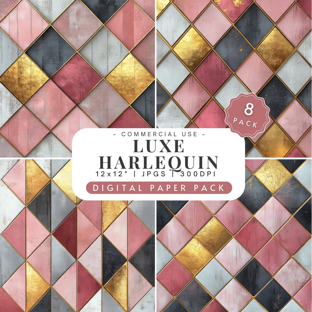 Luxe Gold Harlequin Digital Paper: Pink & Grey Textures (12x12" JPG ...