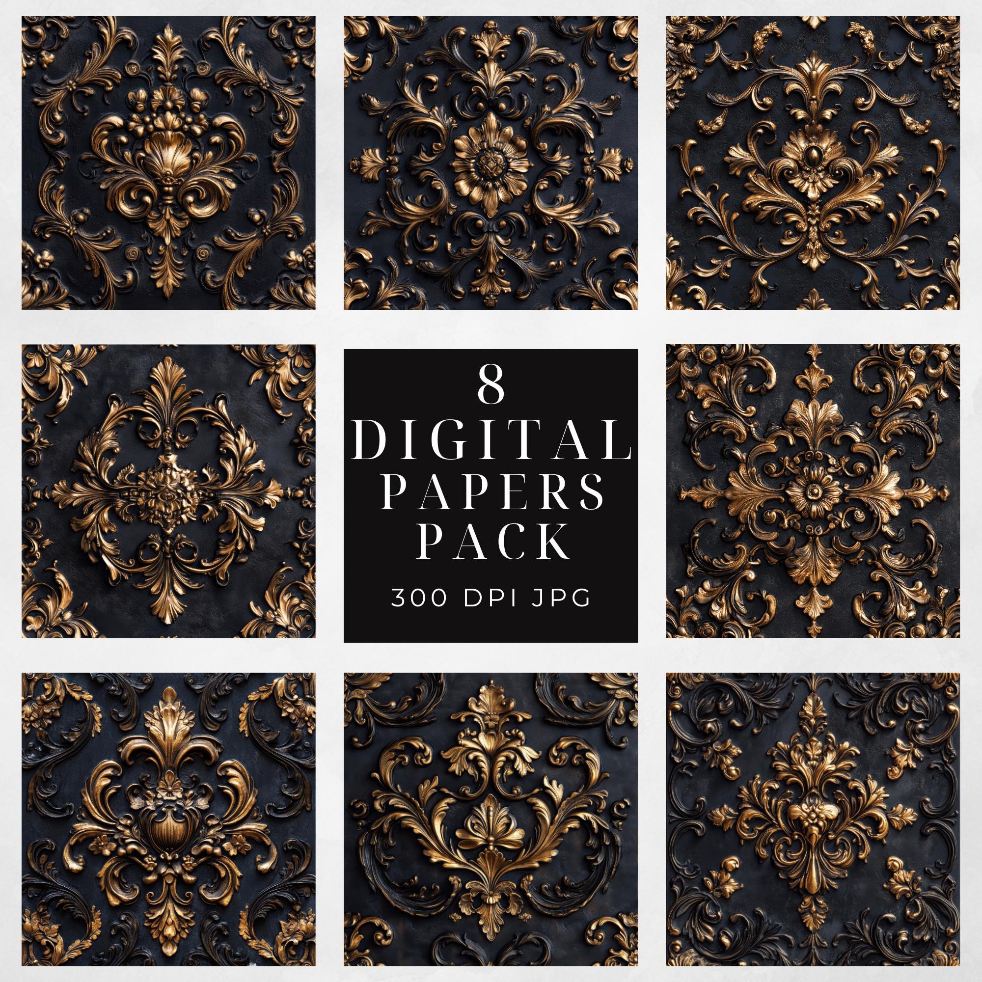 Black & Gold Baroque Digital Paper: Ornate Vintage Backgrounds (digital ...