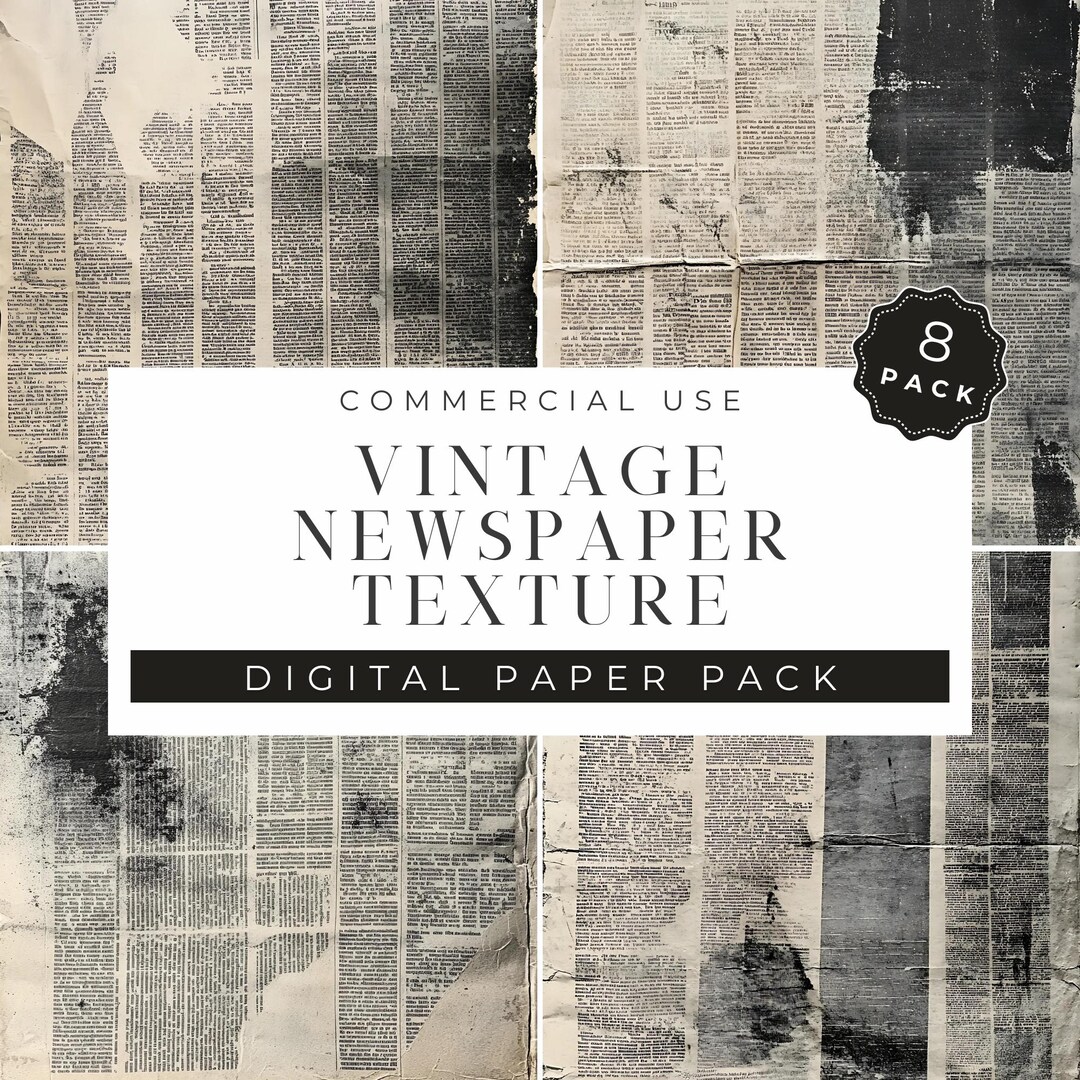 Vintage Newspaper Texture Digital Paper Pack: 8 High-res JPG ...