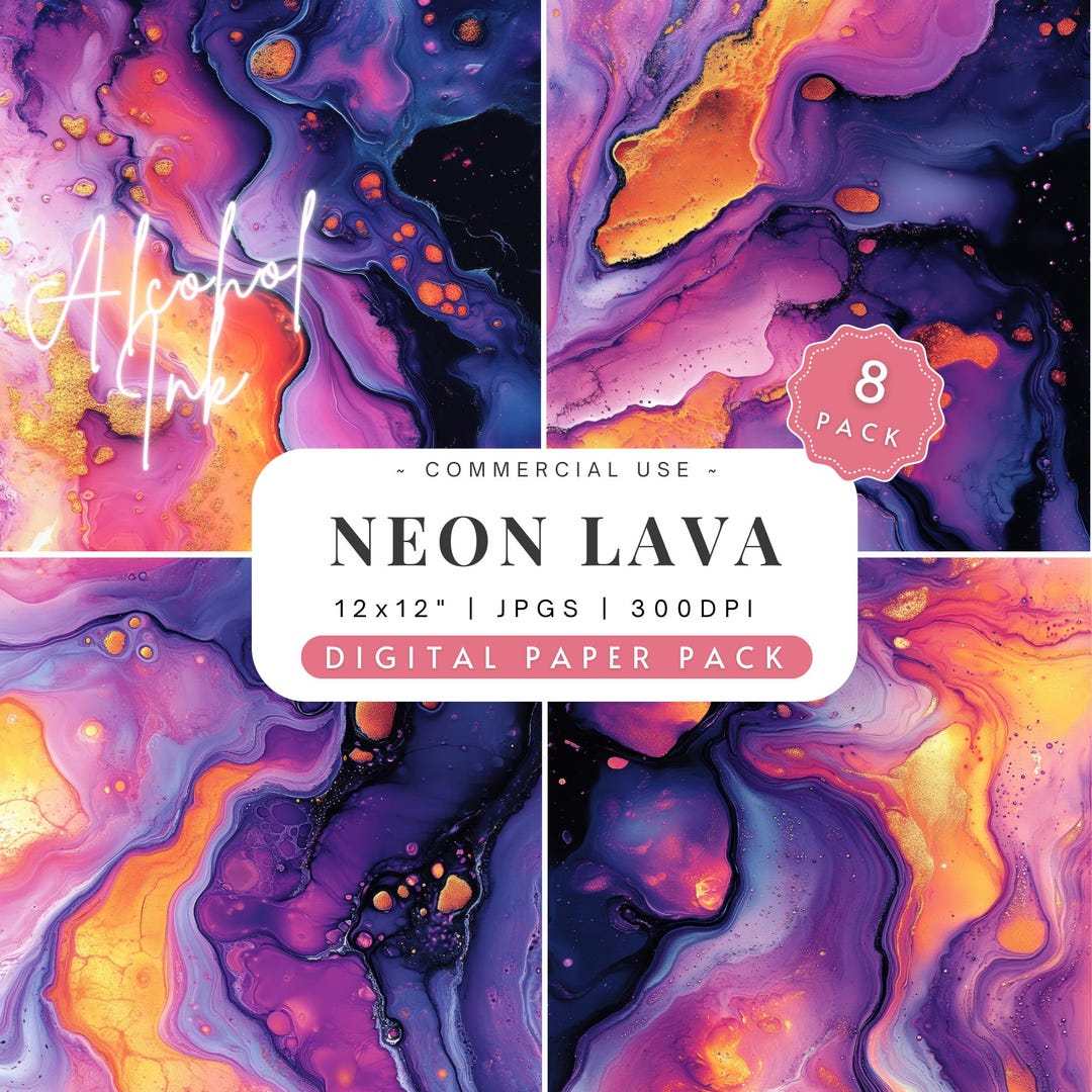 Neon Lava Alcohol Ink Texture Backgrounds Digital Paper Pack 8 High Res ...