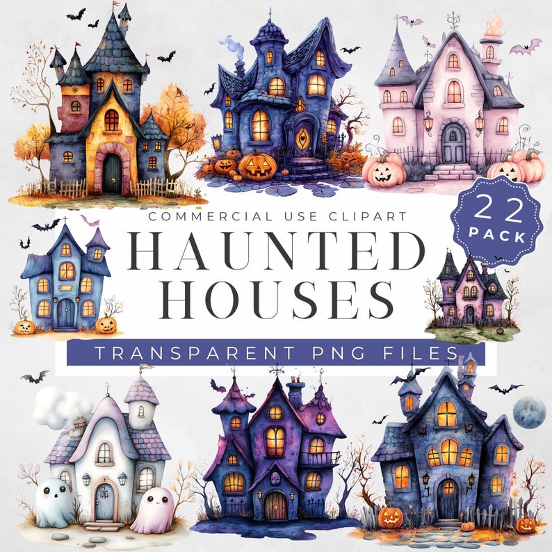 Spooky Halloween Haunted Houses Clip Art Pack 22 PNG Images 300 DPI ...