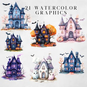Spooky Halloween Haunted Houses Clip Art Pack 22 PNG Images 300 DPI ...