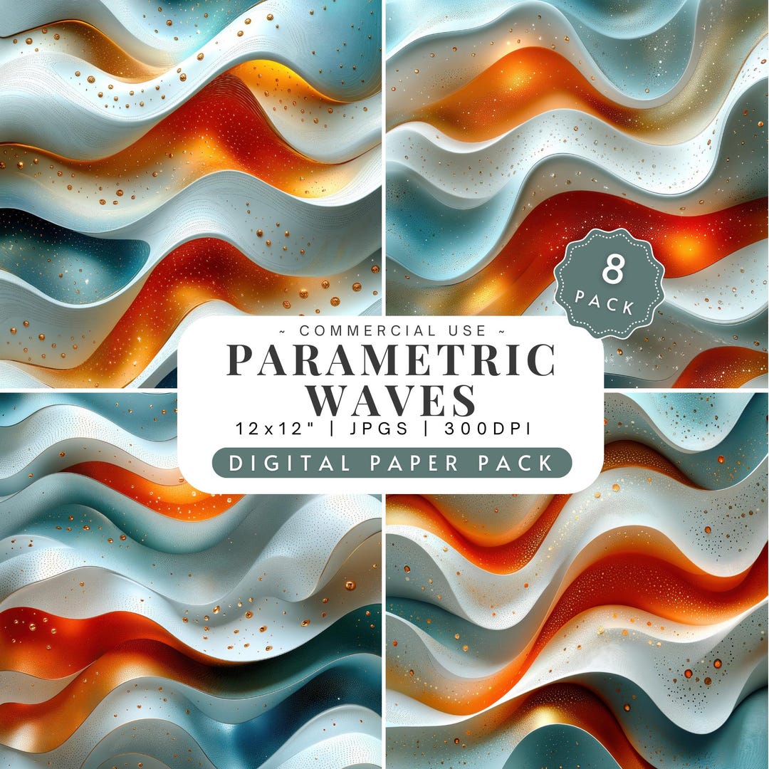 Parametric Waves Abstract Textures Backgrounds Digital Paper Pack 8 ...