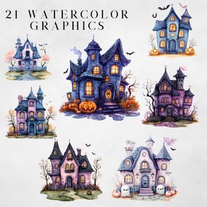 Spooky Halloween Haunted Houses Clip Art Pack 22 PNG Images 300 DPI ...