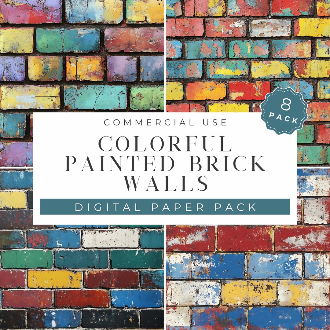 Colorful Painted Brick Walls Digital Paper Pack 8 High Resolution ...