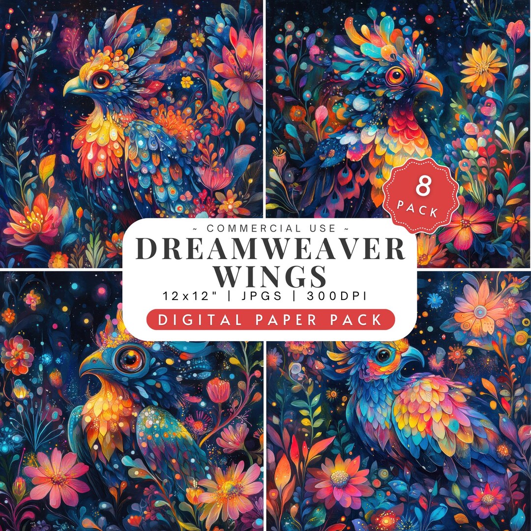 Dreamweaver Wings Fantasy Bird Textures Backgrounds Digital Paper Pack ...