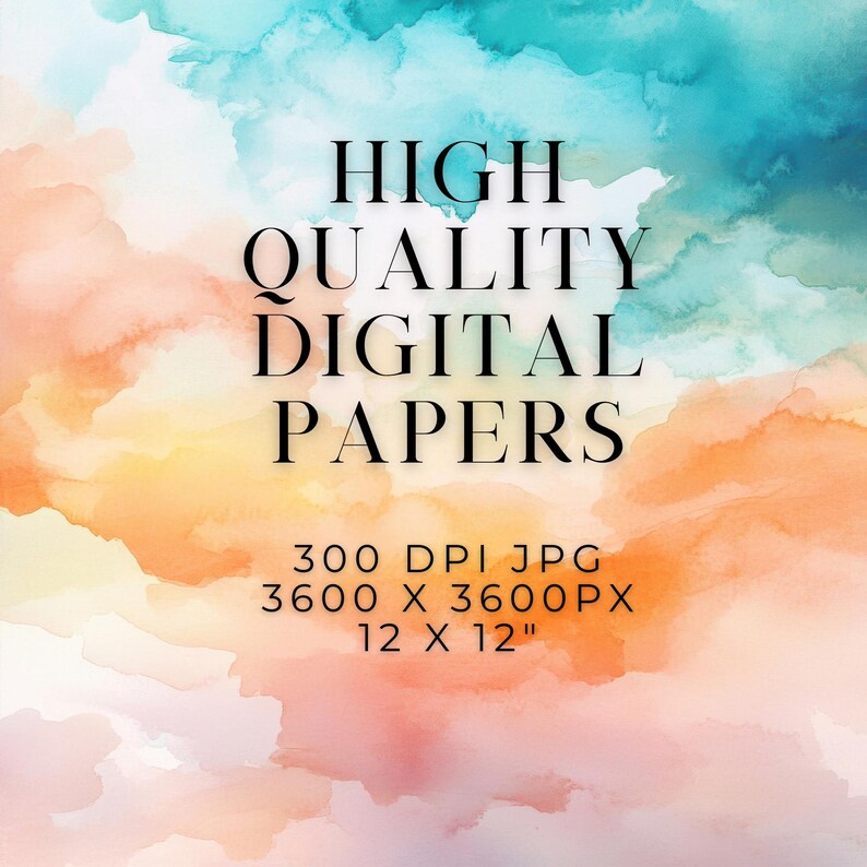 Sunset Skies Watercolor Backgrounds Digital Paper Pack 8 High ...