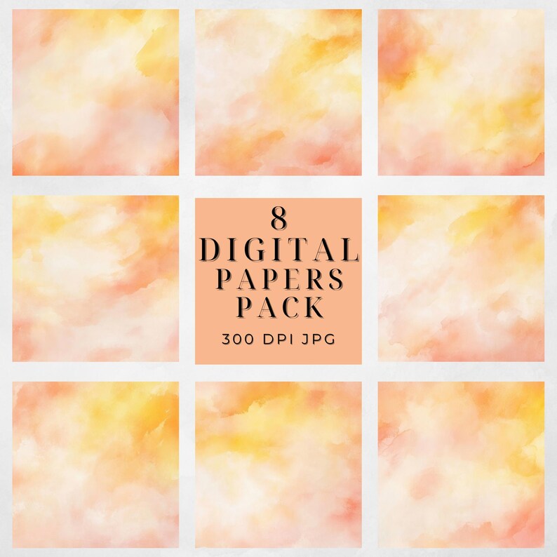 Golden Dawn Watercolor Texture Backgrounds Digital Paper Pack 8 High ...