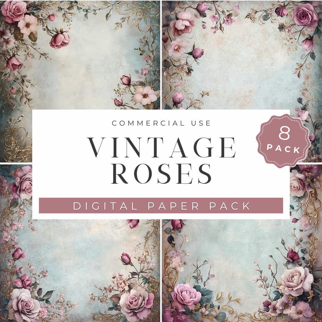 Vintage Roses Digital Paper Pack: Shabby Chic Scrapbook Backgrounds ...