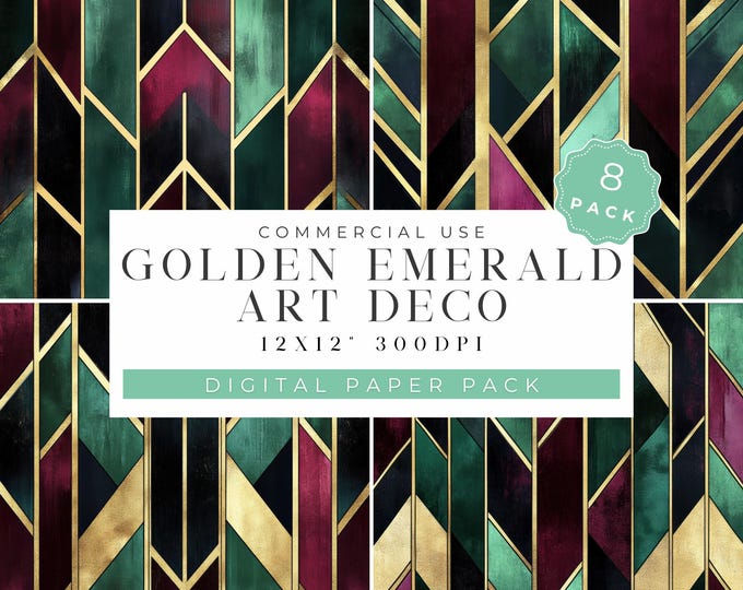 Golden Emerald Art Deco Backgrounds Digital Paper Pack 8 High ...