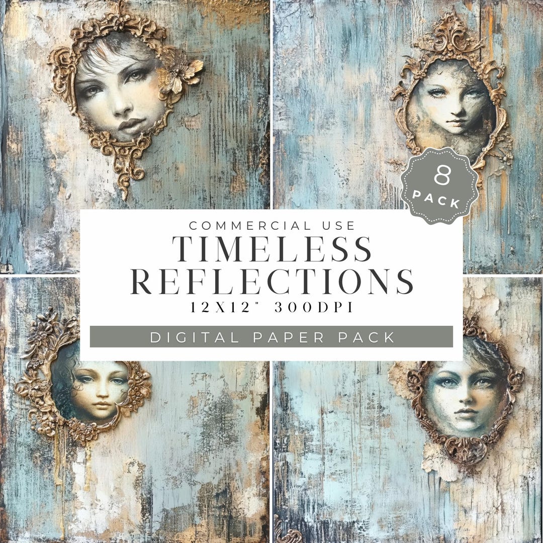 Timeless Reflections Portraits Backgrounds Digital Paper Pack 8 High Resolution 300DPI 12x12 JPG ...