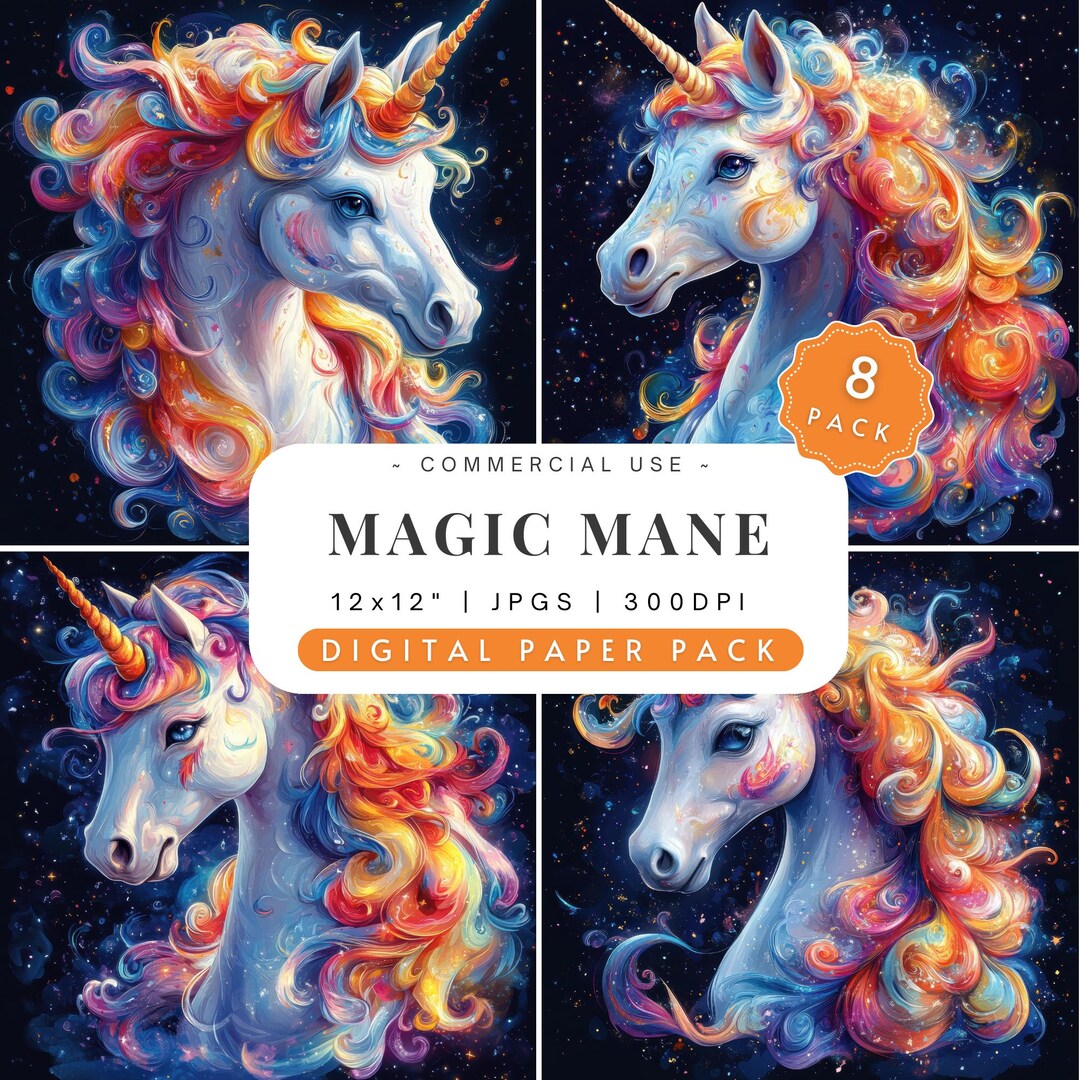 Magic Mane Unicorns Rainbow Texture Backgrounds Digital Paper Pack 8 High Res 300DPI 12x12" JPG ...