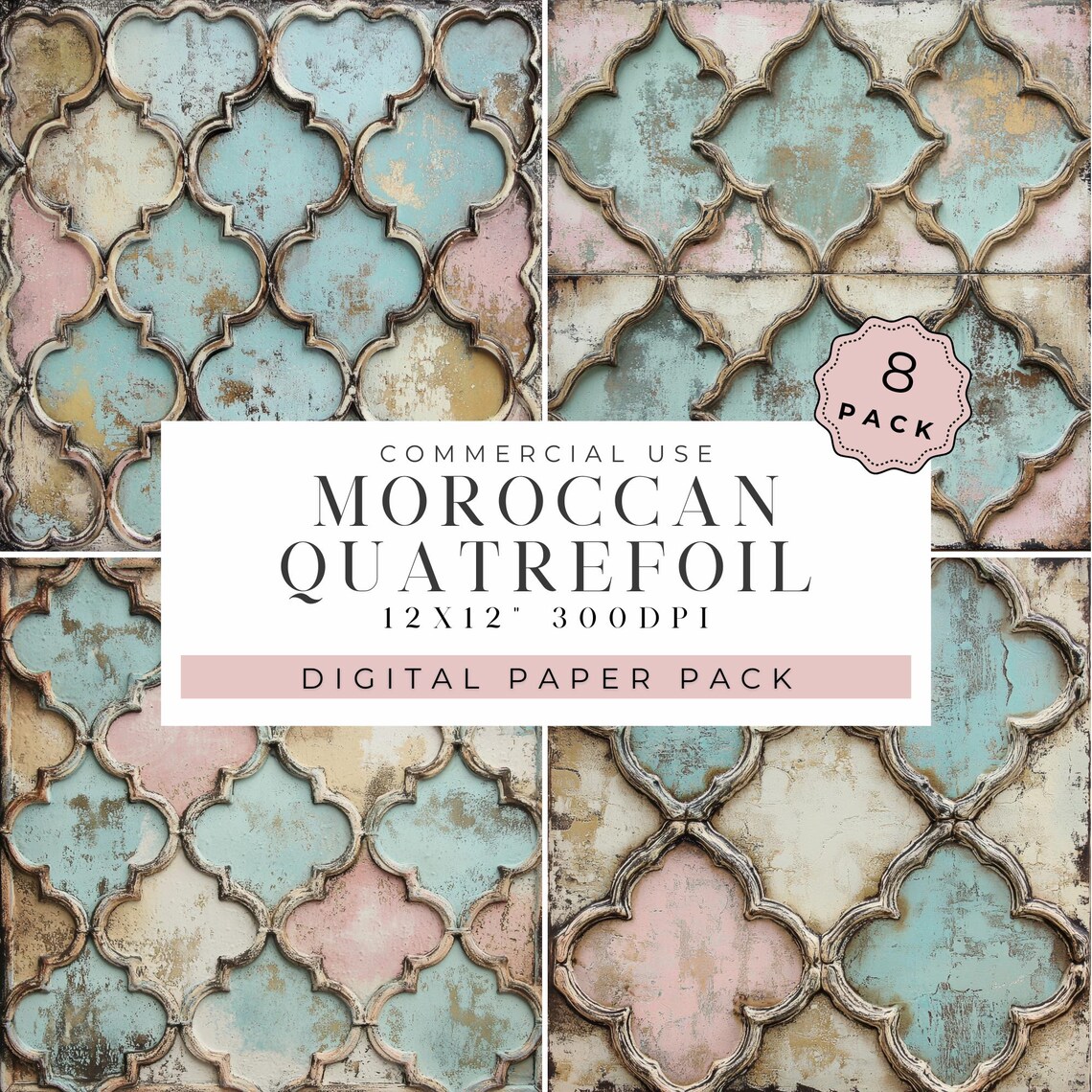Moroccan Quatrefoil Backgrounds Digital Paper Pack 8 High Resolution ...