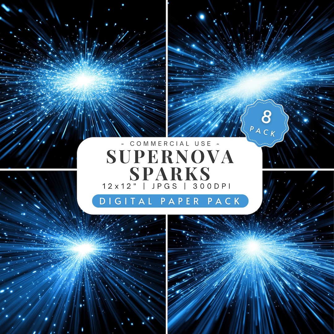 Supernova Sparks Blue Glow Textures Backgrounds Digital Paper Pack 8 ...