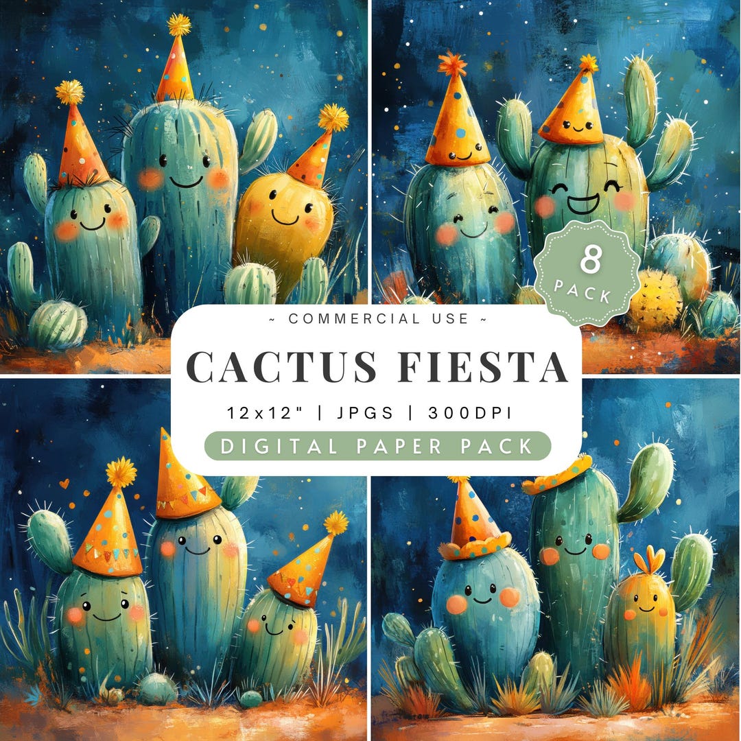 Cactus Fiesta Party Cacti Textures Backgrounds Digital Paper Pack 8 ...