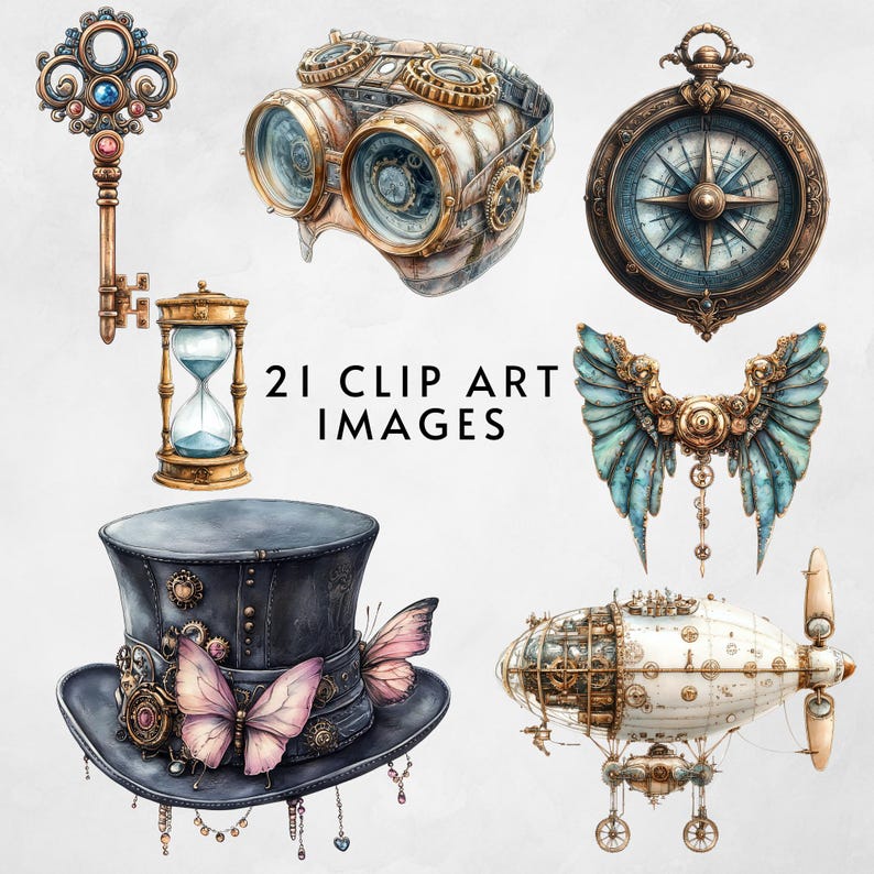 Steampunk Elements Clip Art Pack 21 PNG Images High-resolution 300 DPI ...