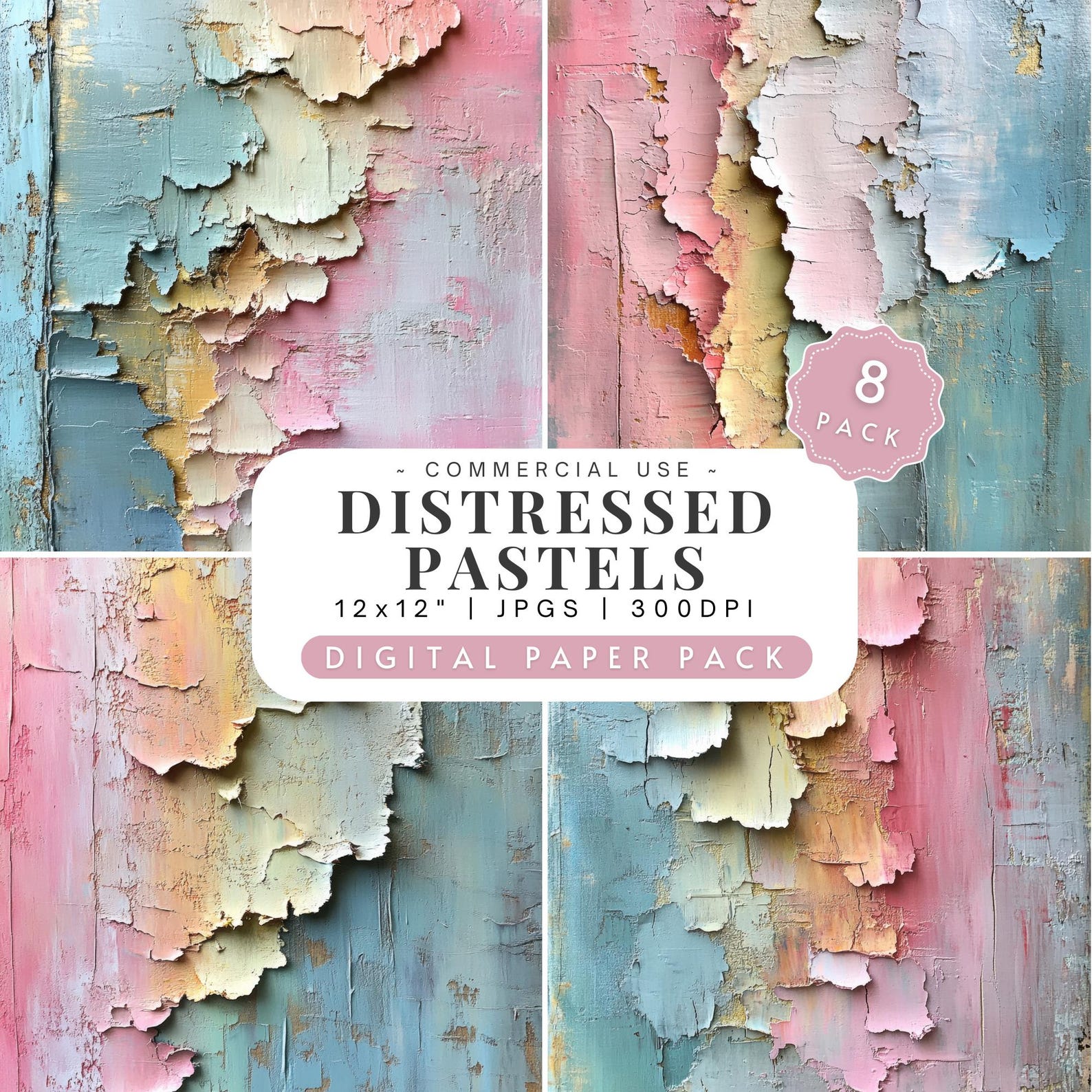 Distressed Pastels Paint Texture Backgrounds Digital Paper Pack 8 High ...