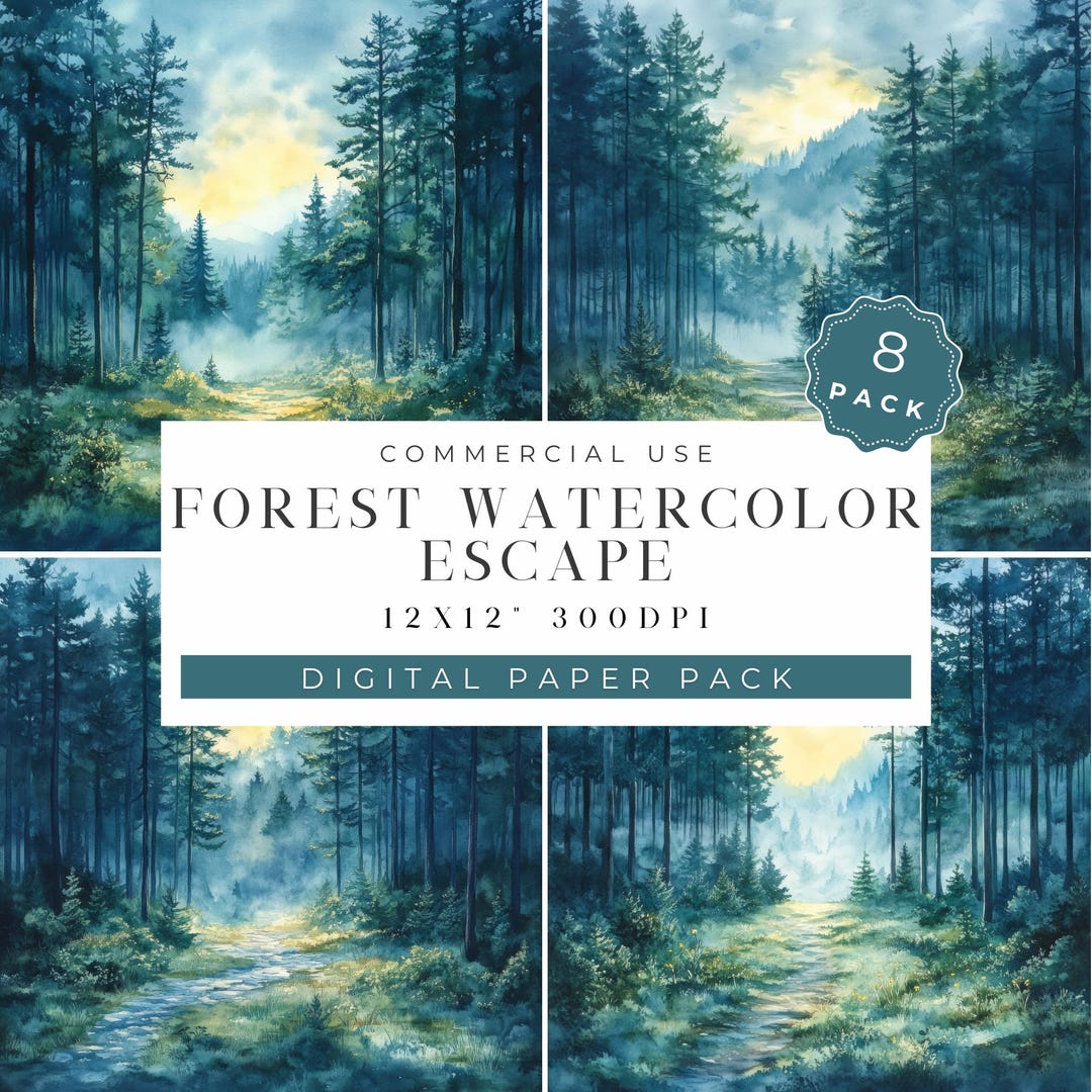 Forest Watercolor Escape Texture Backgrounds Digital Paper Pack 8 High ...