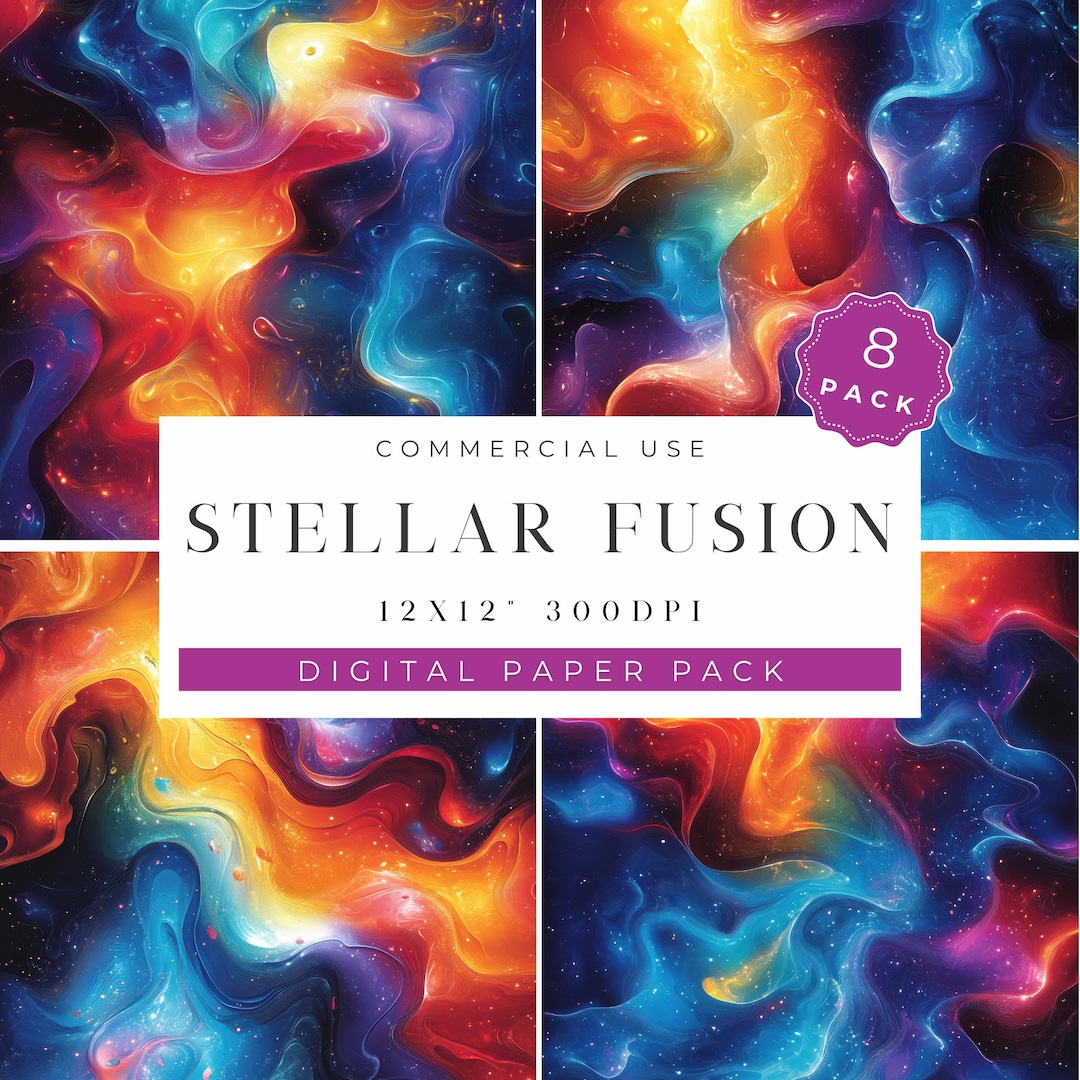 Stellar Fusion Abstract Texture Backgrounds Digital Paper Pack 8 High ...