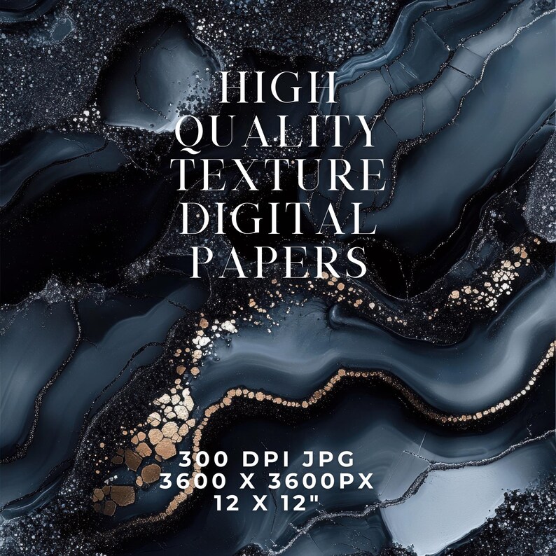 Black Onyx Geode Texture Backgrounds Digital Paper Pack 8 High Resolution 300DPI 12x12" JPG ...