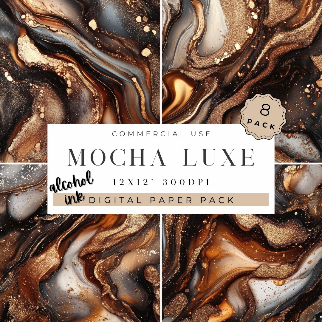 Mocha Luxe Alcohol Ink Backgrounds Digital Paper Pack 8 High Resolution ...