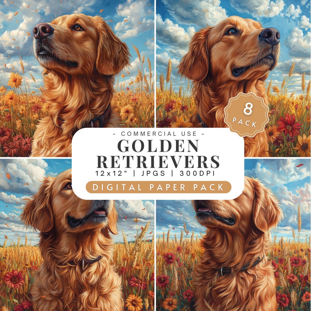 Golden Retrievers Dogs Texture Backgrounds Digital Paper Pack 8 High ...