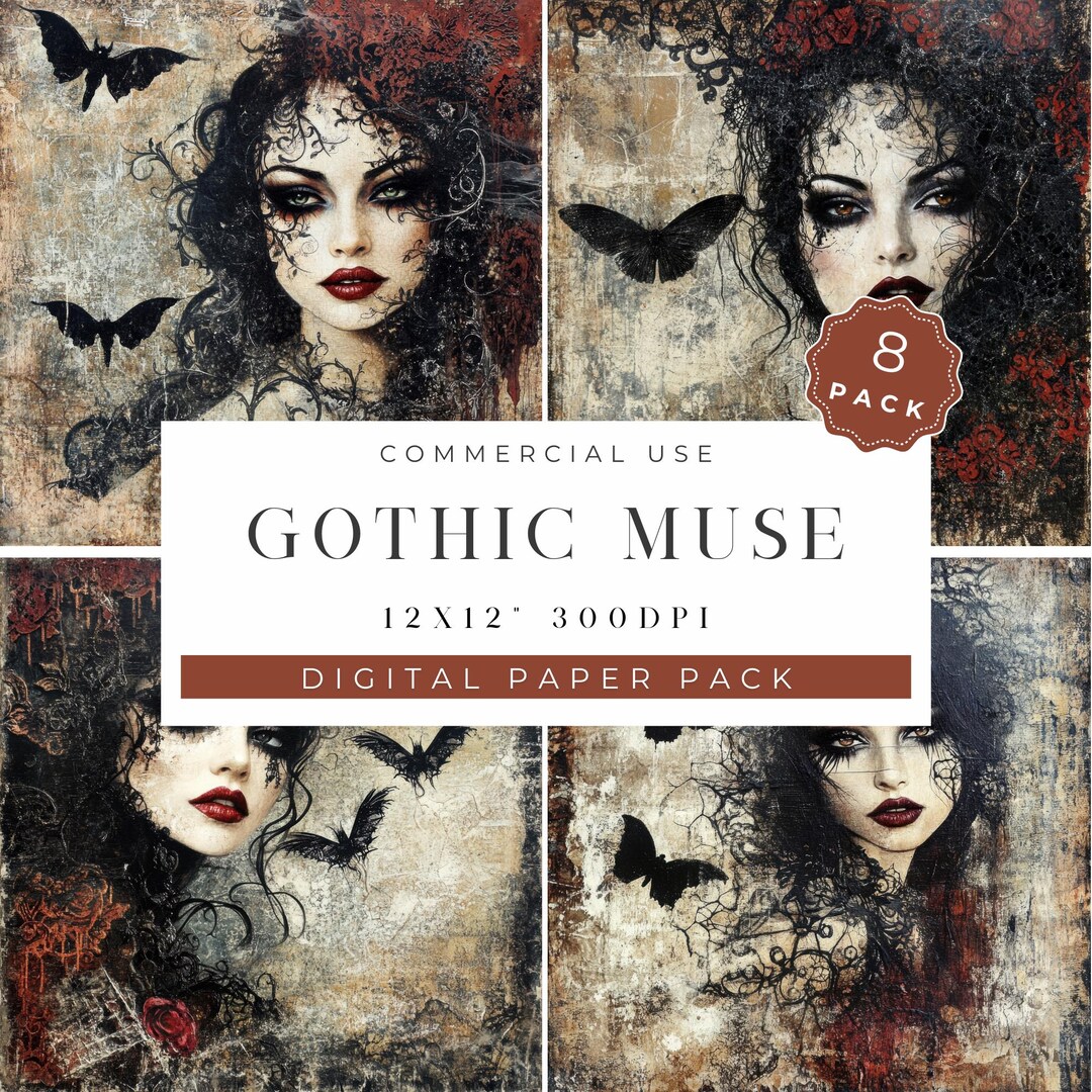 Gothic Muse Backgrounds Digital Paper Pack 8 High Resolution 300DPI ...