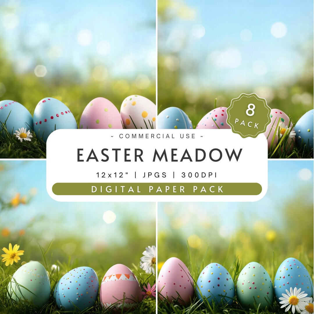 Easter Meadow Spring Egg Texture Backgrounds 8 Digital Paper Pack ...
