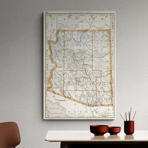 Old Arizona State Map, 1893 Vintage Antique Style Map of Arizona, US ...