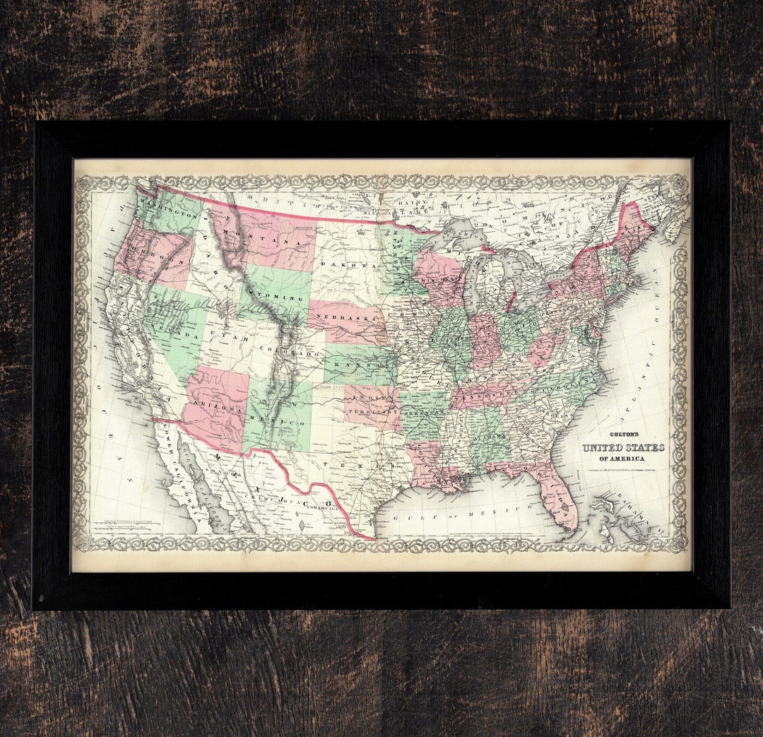 Old United States Map, 1872 Vintage Antique Style Map of America, by ...