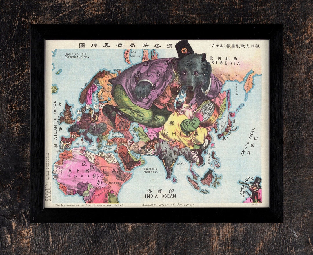 Old World Map Caricature, 1914 Retro Style Vintage Map of the World ...