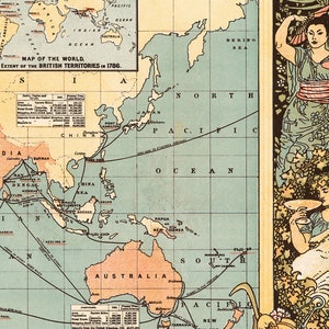 Old British Empire Map, 1886 Vintage Antique Style Map of the World ...