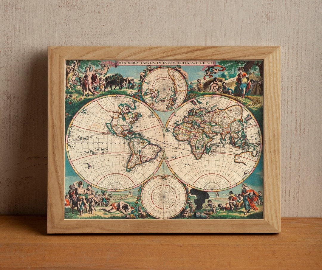 Old World Map, 1670 Vintage Antique Style Map of the World, by ...