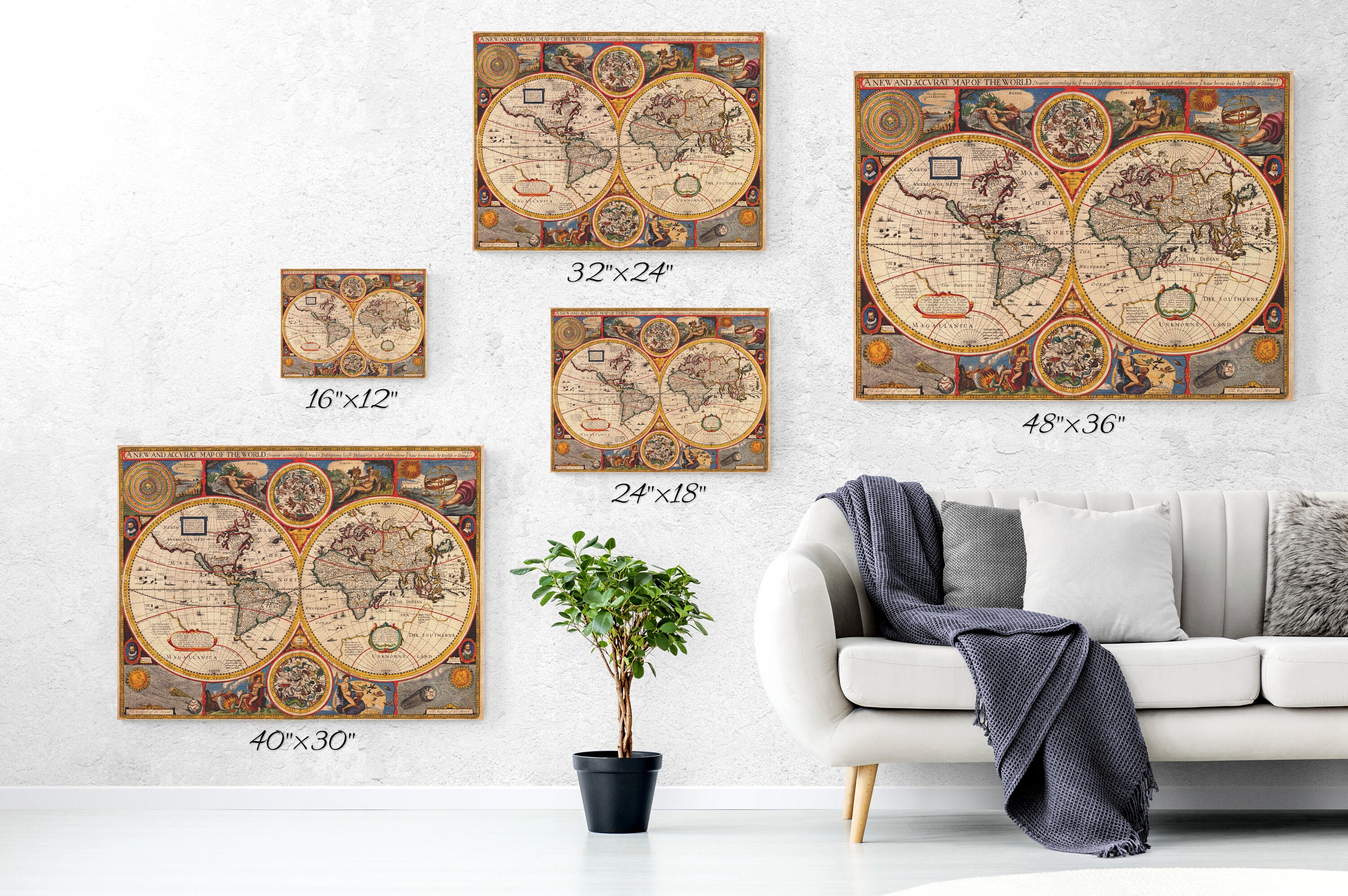 Old World Map, 1651 Vintage Antique Style Map of the World, by John ...