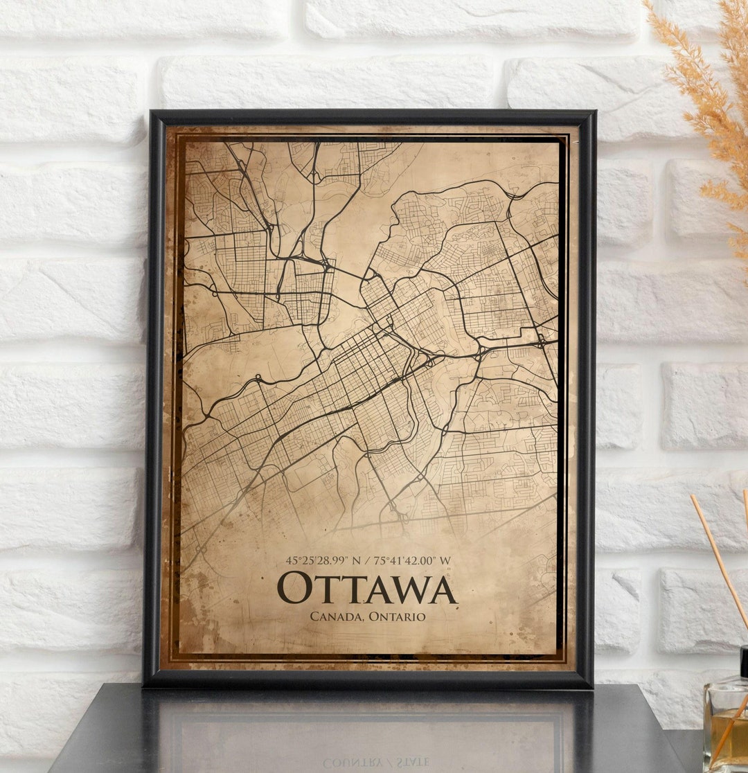 Ottawa Vintage Map Print, Ottawa Map, Ottawa Antique Style Map, Retro ...