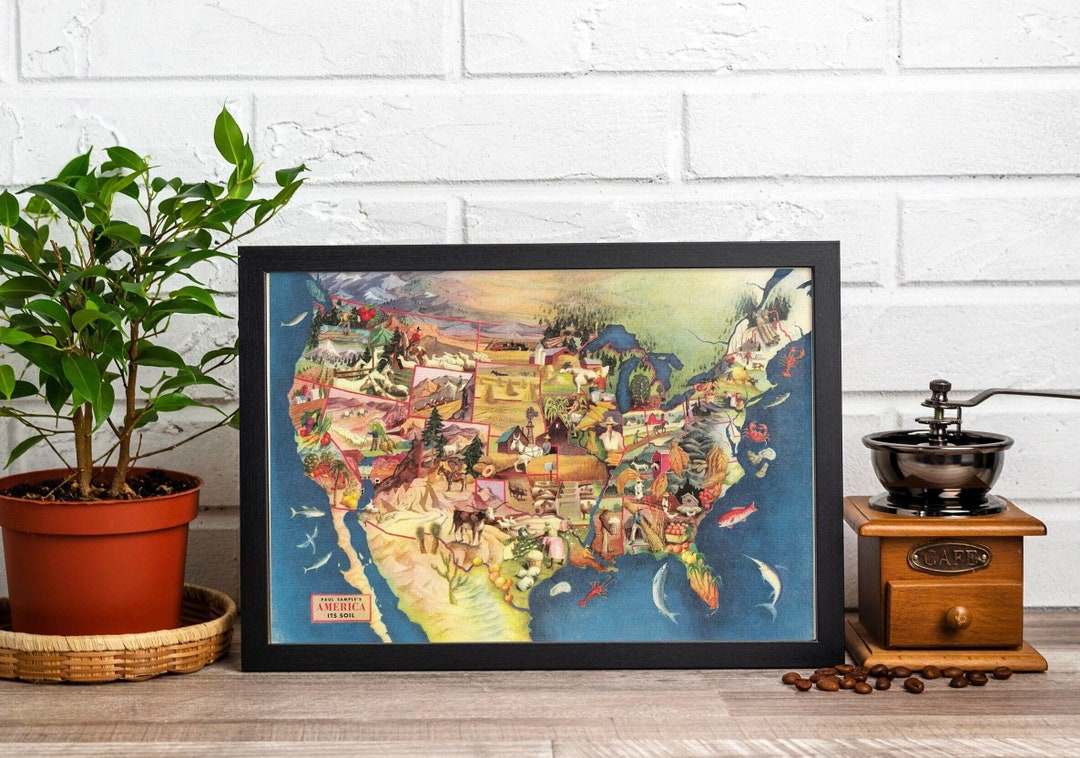 Old United States Map, 1946 Antique Style Vintage Map of the United ...