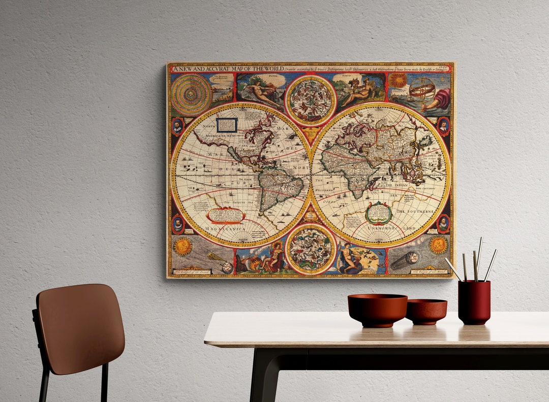 Old World Map, 1651 Vintage Antique Style Map of the World, by John ...